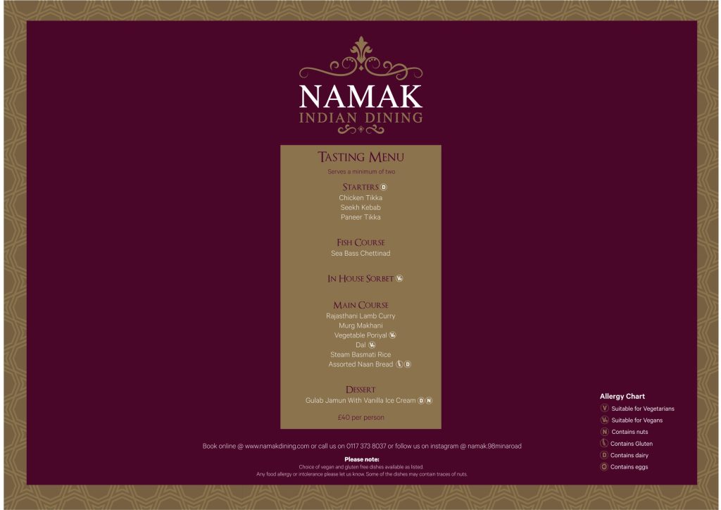 Menu - Namak Indian Dining