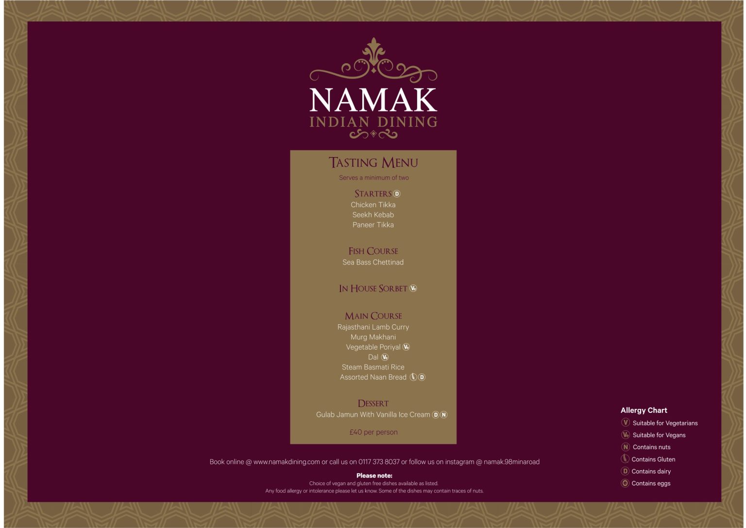 Menu - Namak Indian Dining