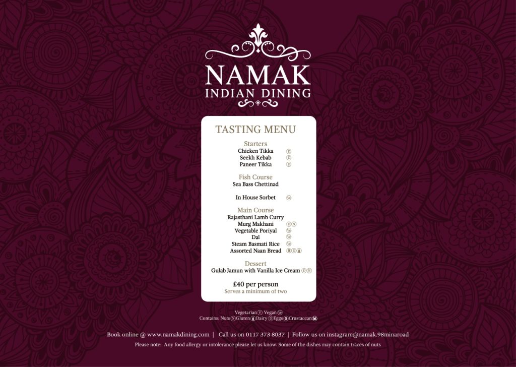 Menu - Namak Indian Dining