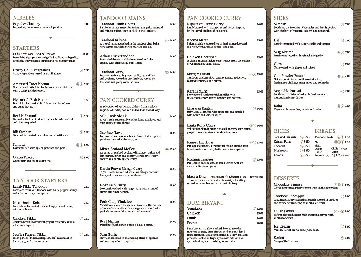 Menu - Namak Indian Dining